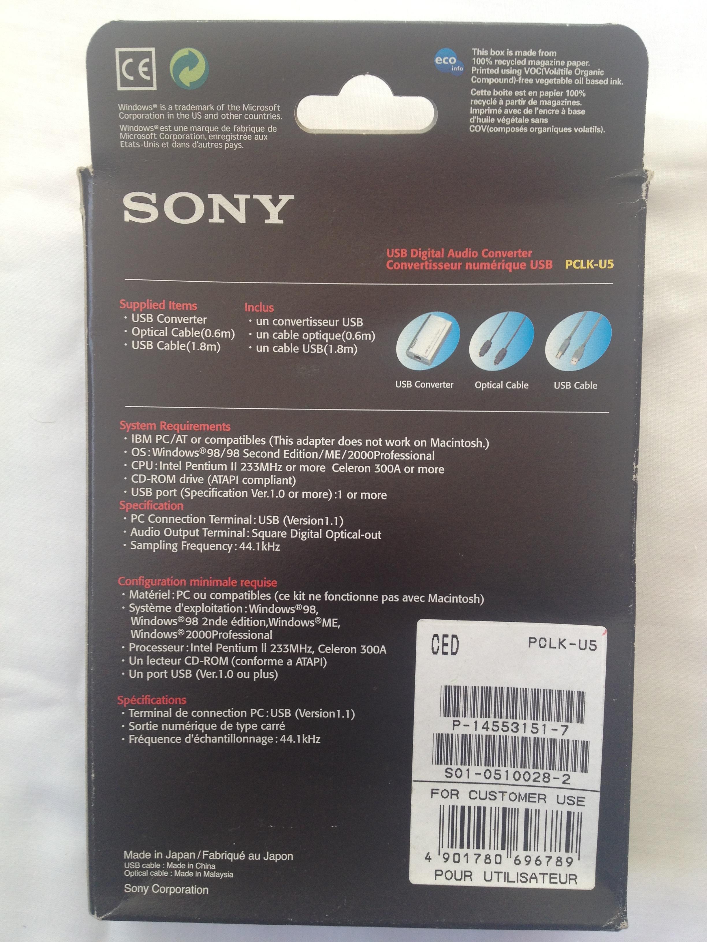 SONY PCLK-U5 PC USB DIGITAL AUDIO CONVERTER in WS2 Walsall for £2.00 ...