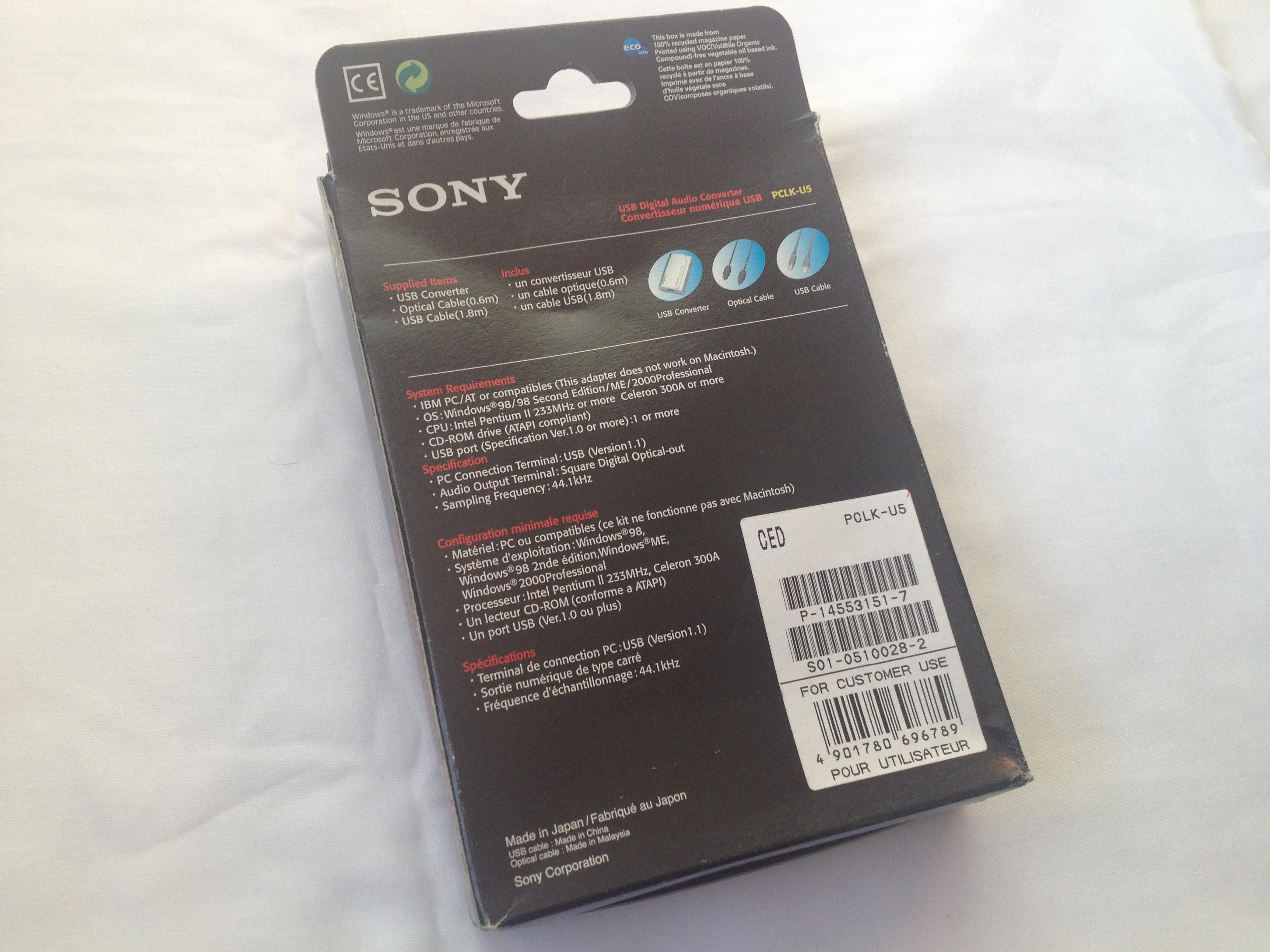 SONY PCLK-U5 PC USB DIGITAL AUDIO CONVERTER in WS2 Walsall for £2.00 ...
