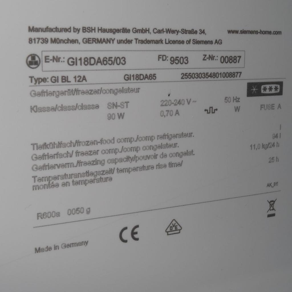 Siemens Gefrierschrank GI18DA65 A++, 151 kWh, in 82041 Oberhaching für ...