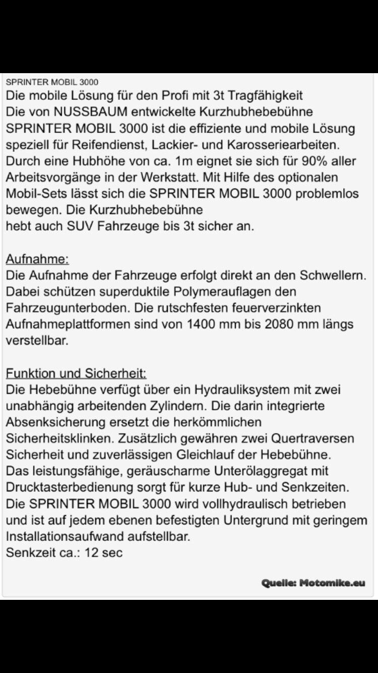 Mobile Hebebühne Nussbaum Sprinter Mobil3000 in 67659 Kaiserslautern ...