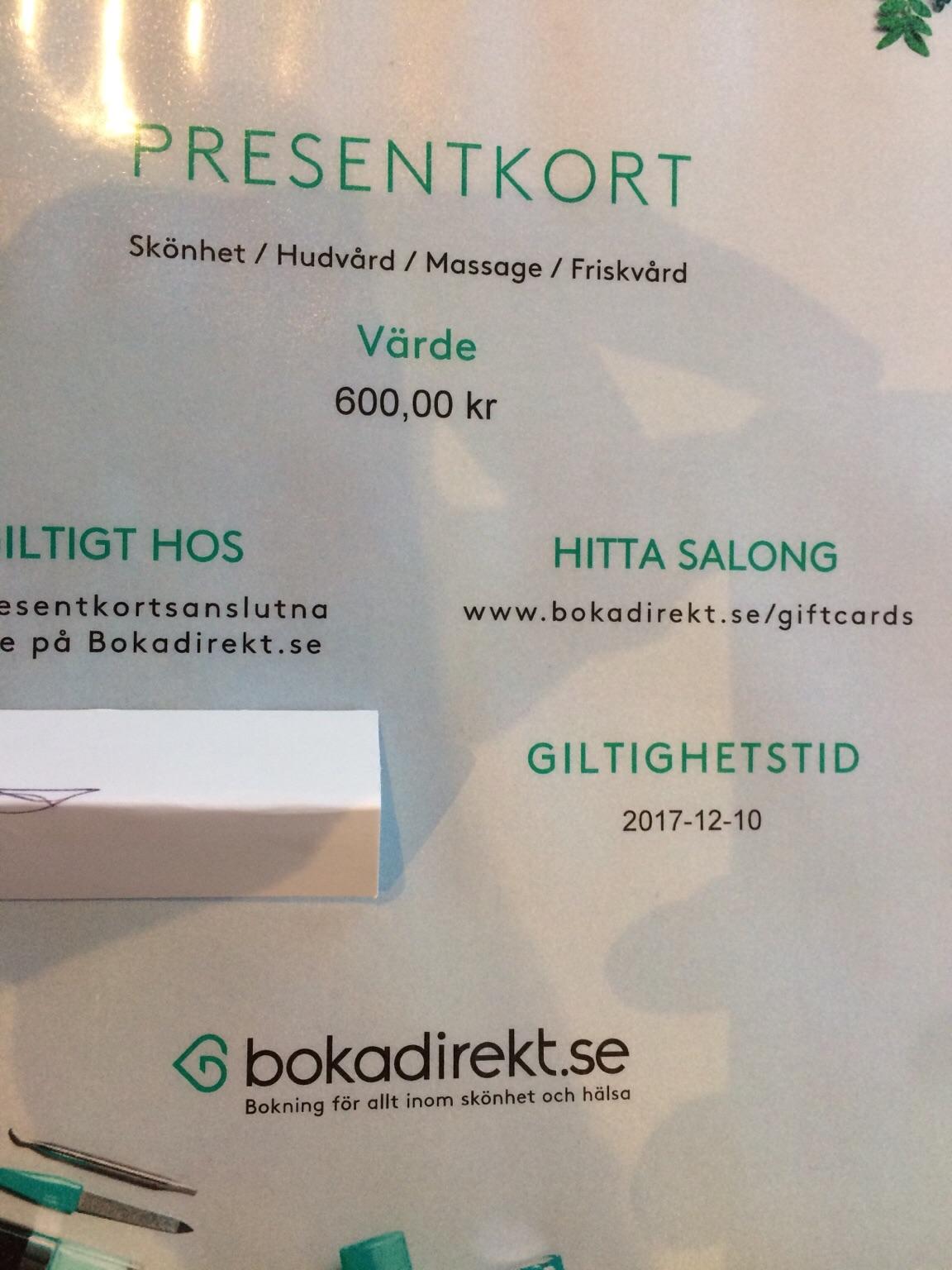 Presentkort 600kr hos bokadirekt.se in 174 60 Sundbyberg for SEK 500.00 ...