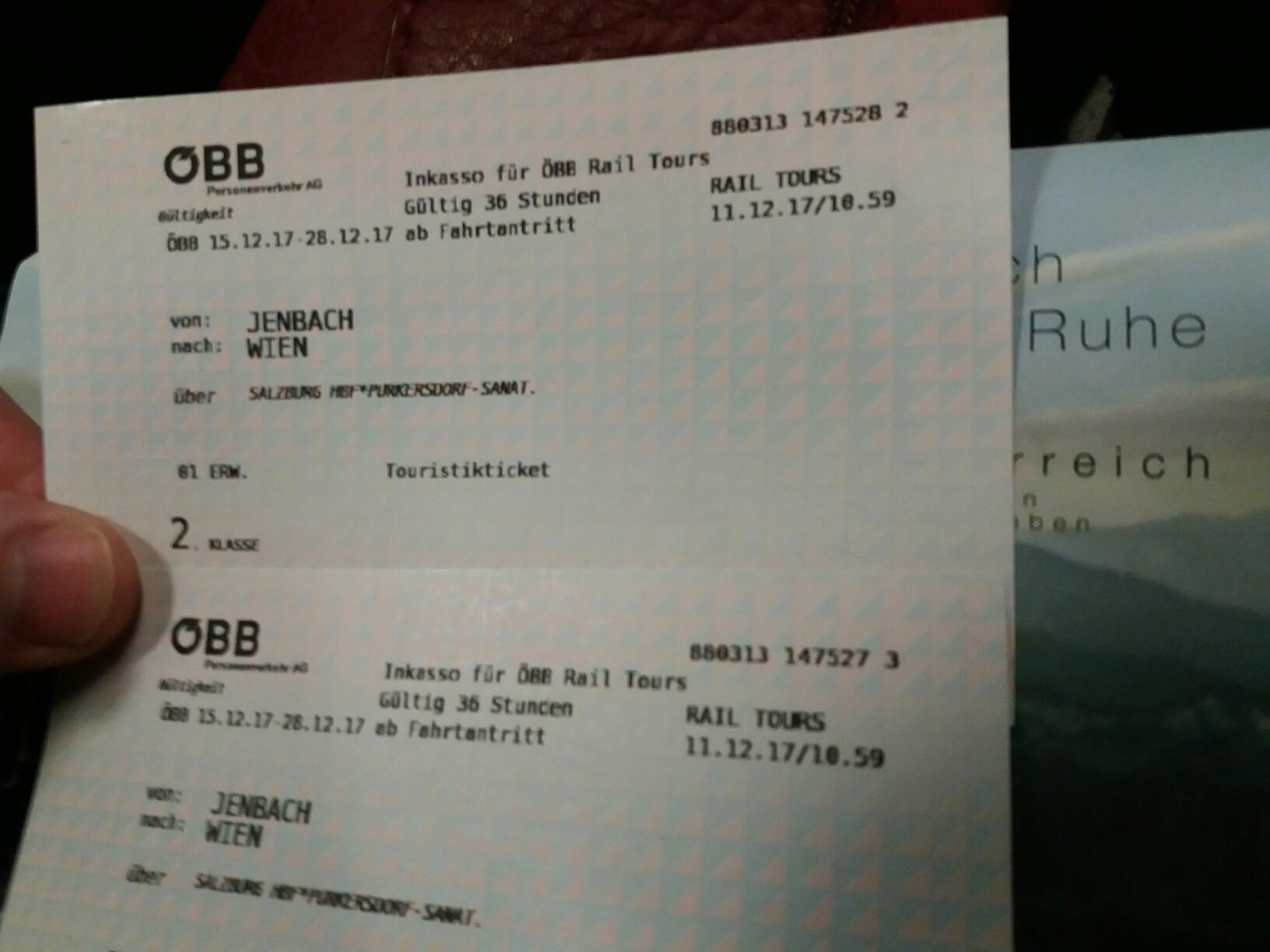 ÖBB Ticket 2 Stk. in 6215 Achenkirch für 80,00 € zum Verkauf | Shpock DE