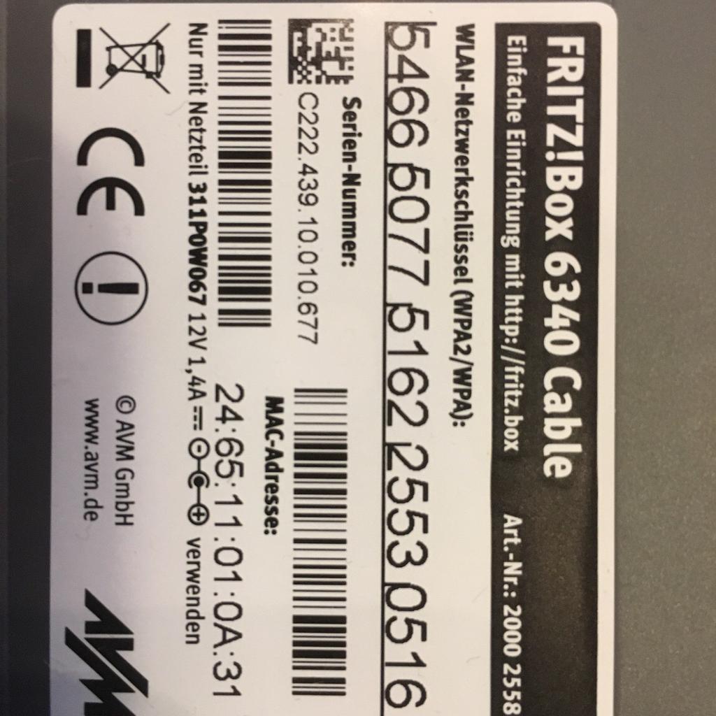 Fritz!Box 6340 Cable in 66871 Theisbergstegen für € 30,00 zum Verkauf ...