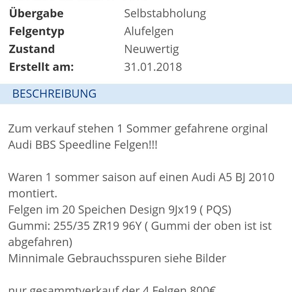 Audi BBS Speedline felgen in 4405 Knoglergründe für € 600,00 zum ...