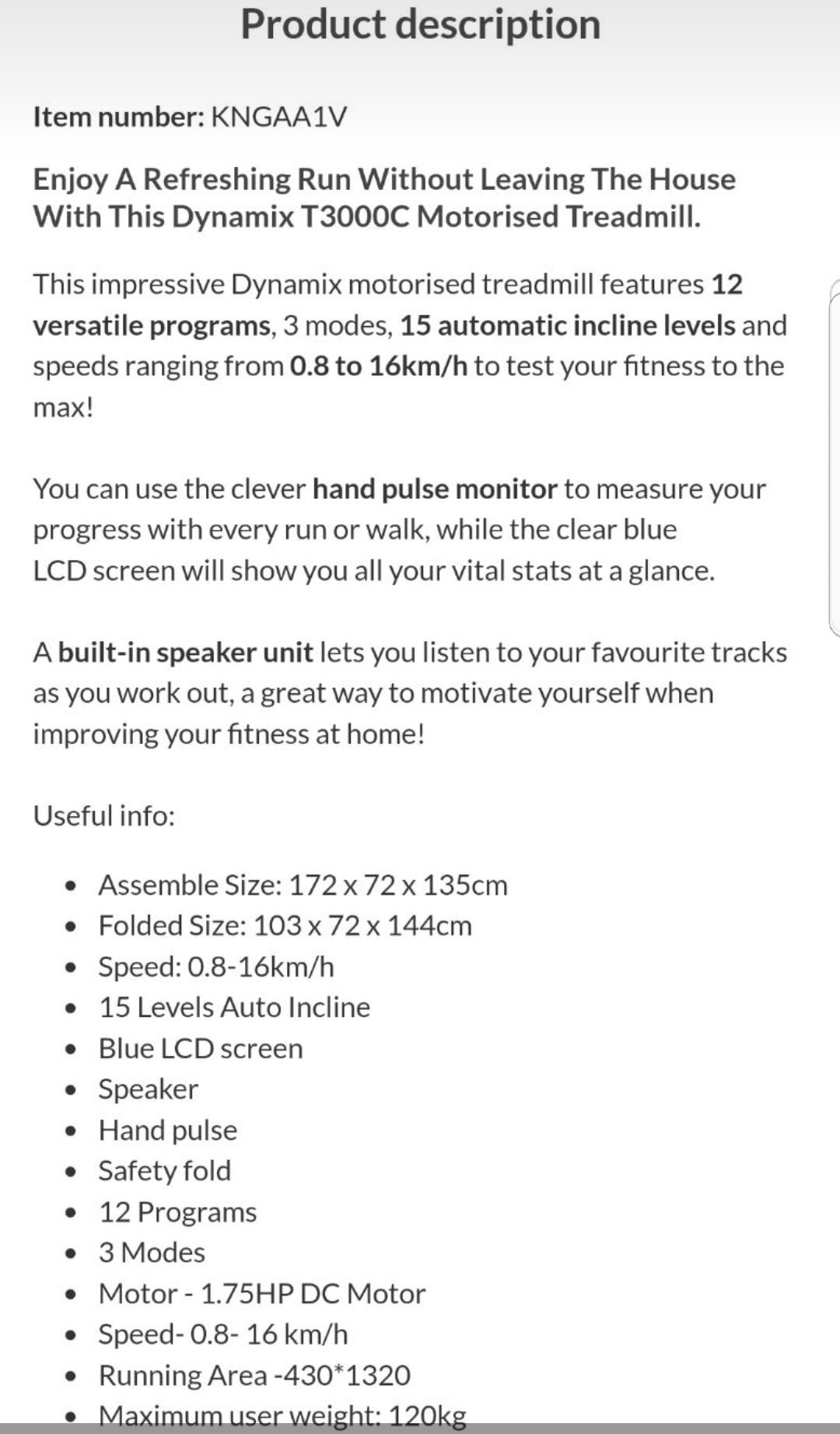 Dynamix T3000C motorised treadmill in Wolverhampton für £ 150,00 zum ...