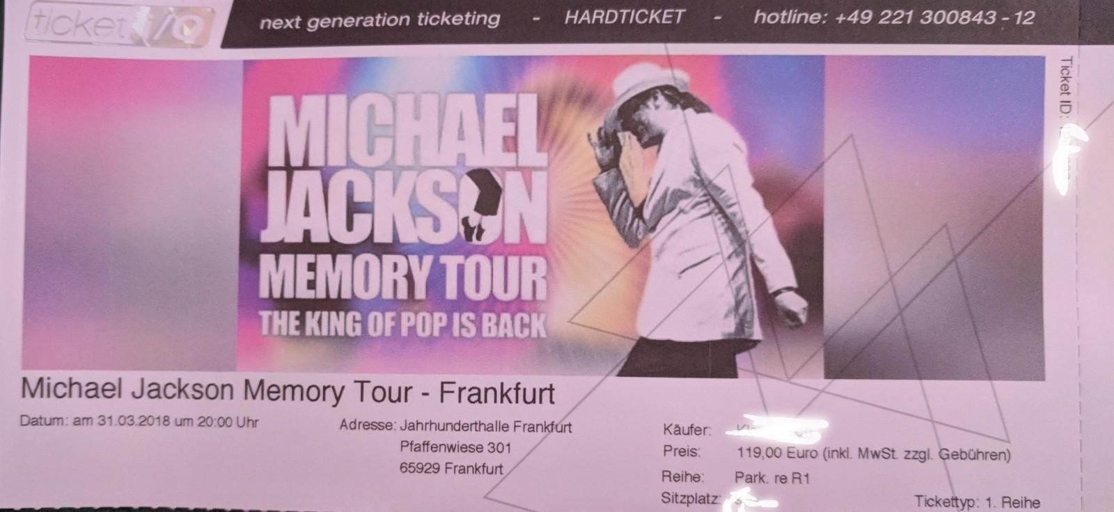 Ticket 1. Reihe Michael Jackson Memory Tour in 65936 Frankfurt am Main ...