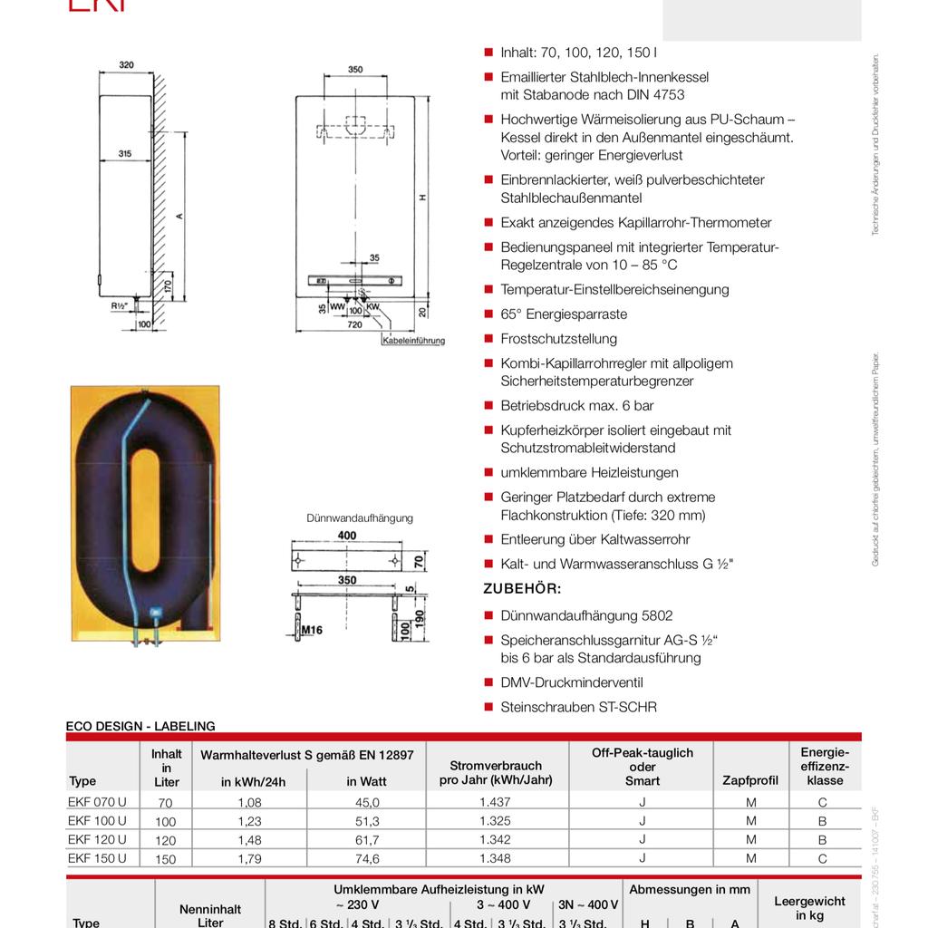 Boiler | AUSTRIA EMAIL Flachspeicher EKF 120U in 6850 Dornbirn für € ...