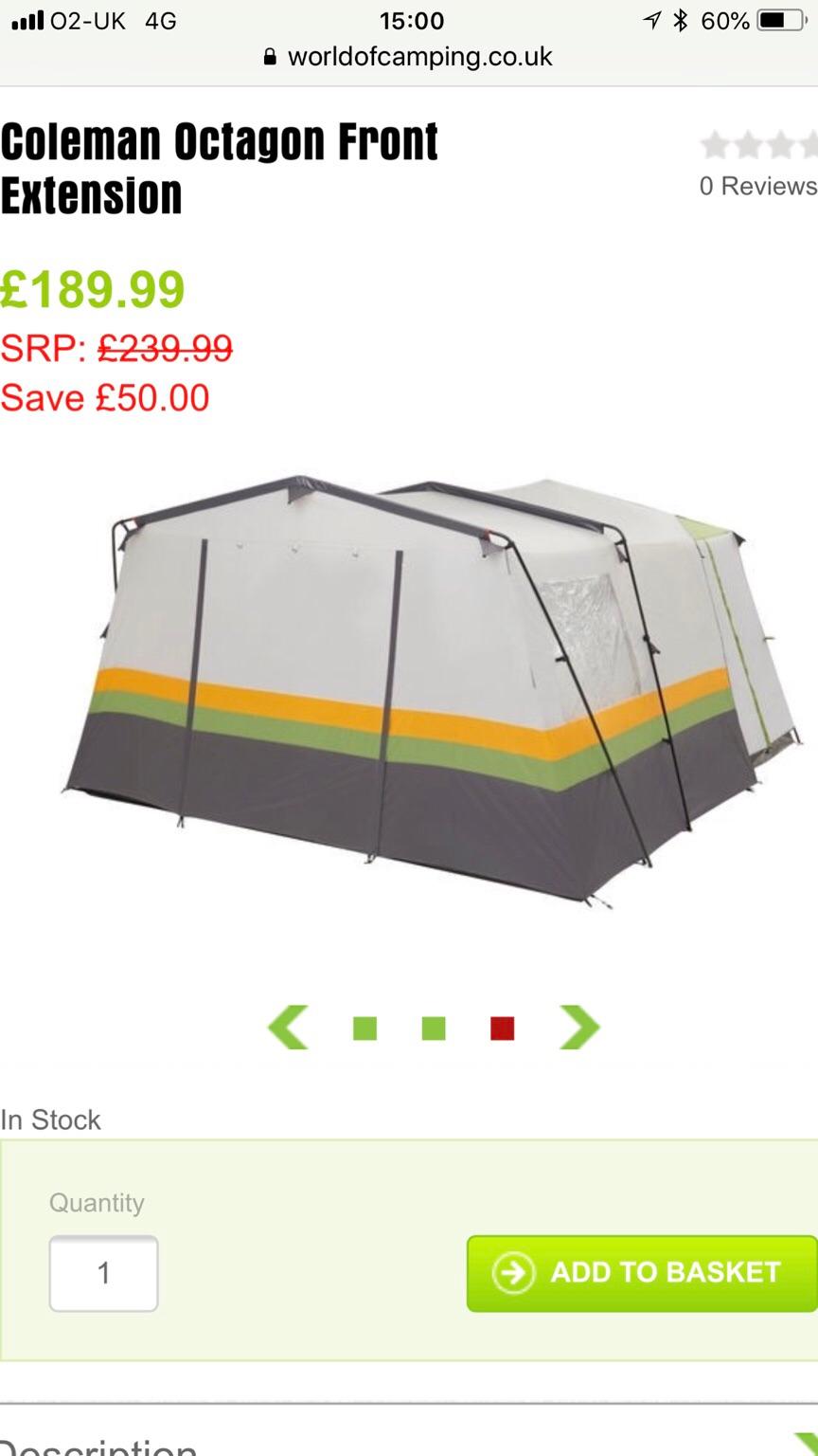 Extension for Coleman Octagon 8 tent in NN14 Northamptonshire für 75,00 ...