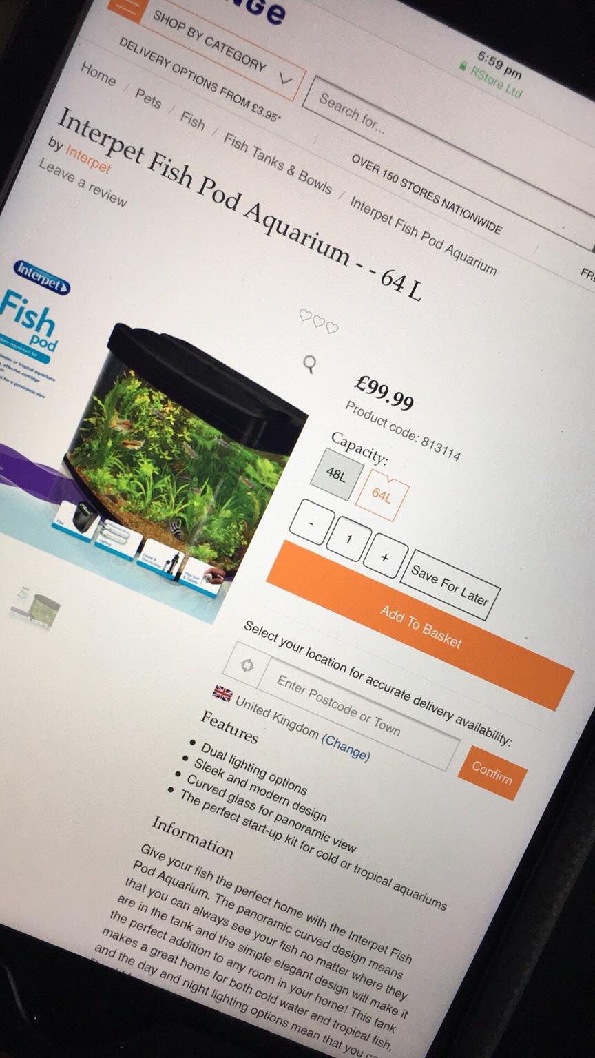 Interpet Fish Pod 64 Litre curve fronted tank in L13 Liverpool für 65 ...