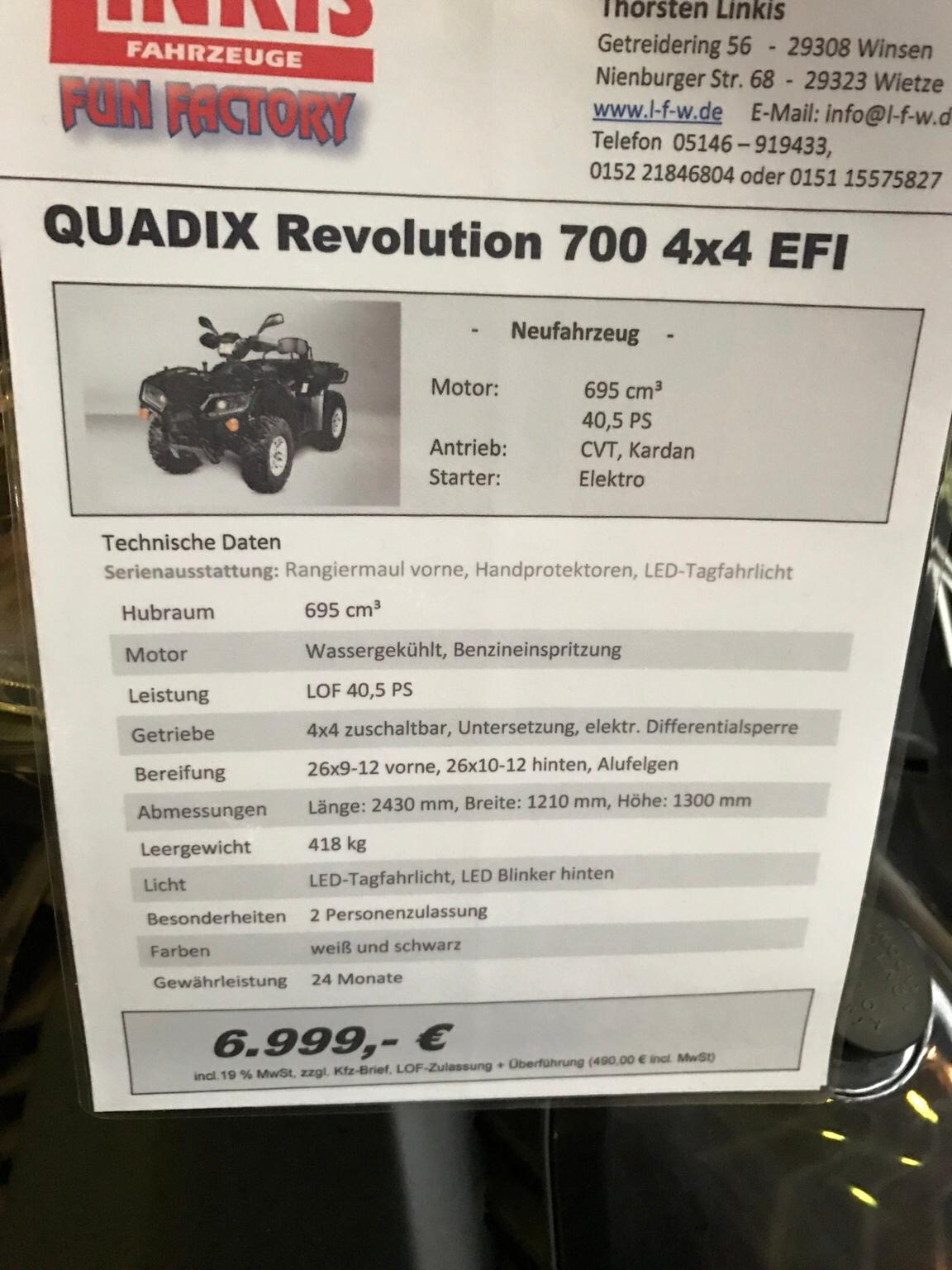 ATV Quad Quadix Revolution 700 Linhai 700ccm in 30449 Hannover für 4. ...