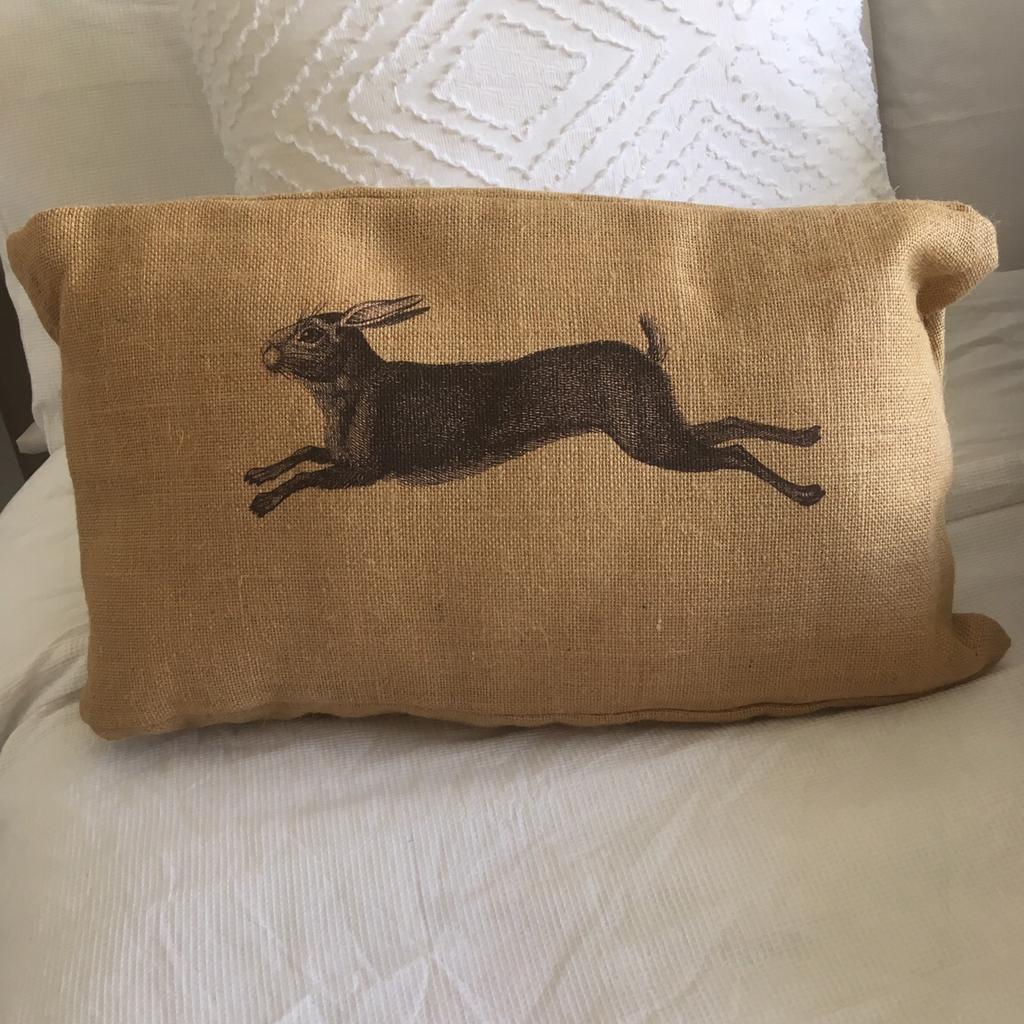 Cushion, hessian fabric, hare design in Doncaster for £5.00 for sale ...