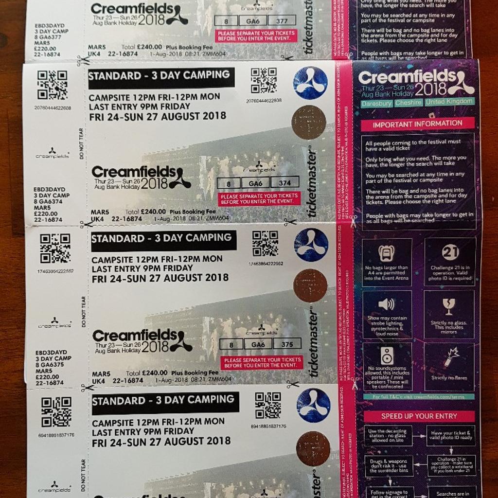 4 x Creamfields Standard 3 day tickets in Hinckley and Bosworth for £ ...