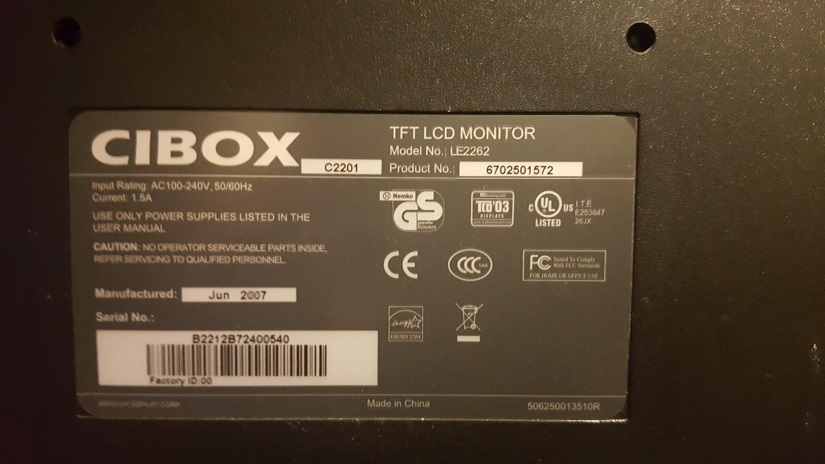 Cibox 22" Computer Monitor DVI VGA in Trimdon Village für 15,00 £ zum ...