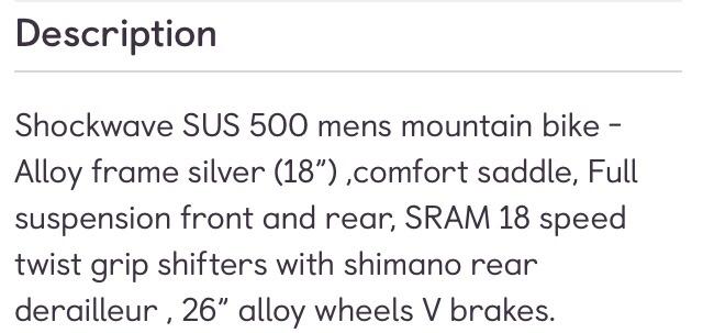 Shockwave SUS 500 men's mountain bike in B74 Walsall für £ 50,00 zum ...