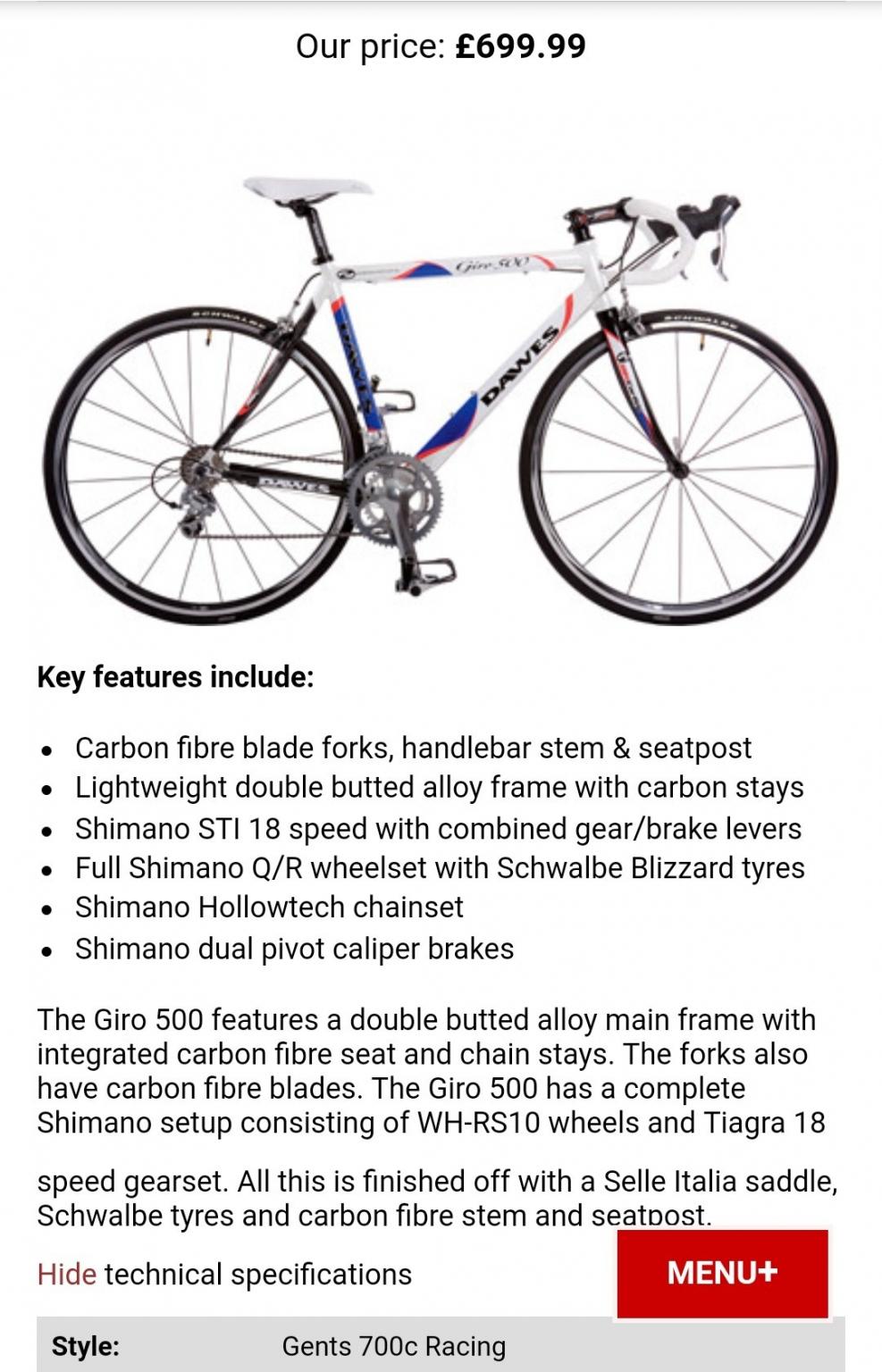 Dawes giro 500 white roadbike in Hyndburn for £140.00 for sale | Shpock