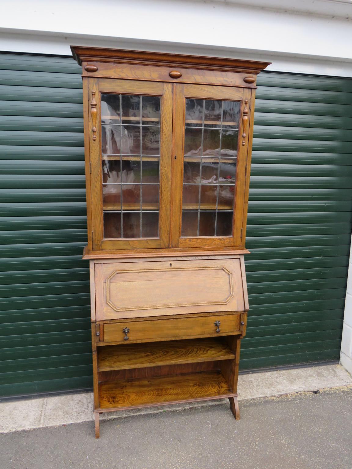 Art Deco Oak Bureau Bookcase Lead Glazed in B63 Dudley for £80.00 for ...
