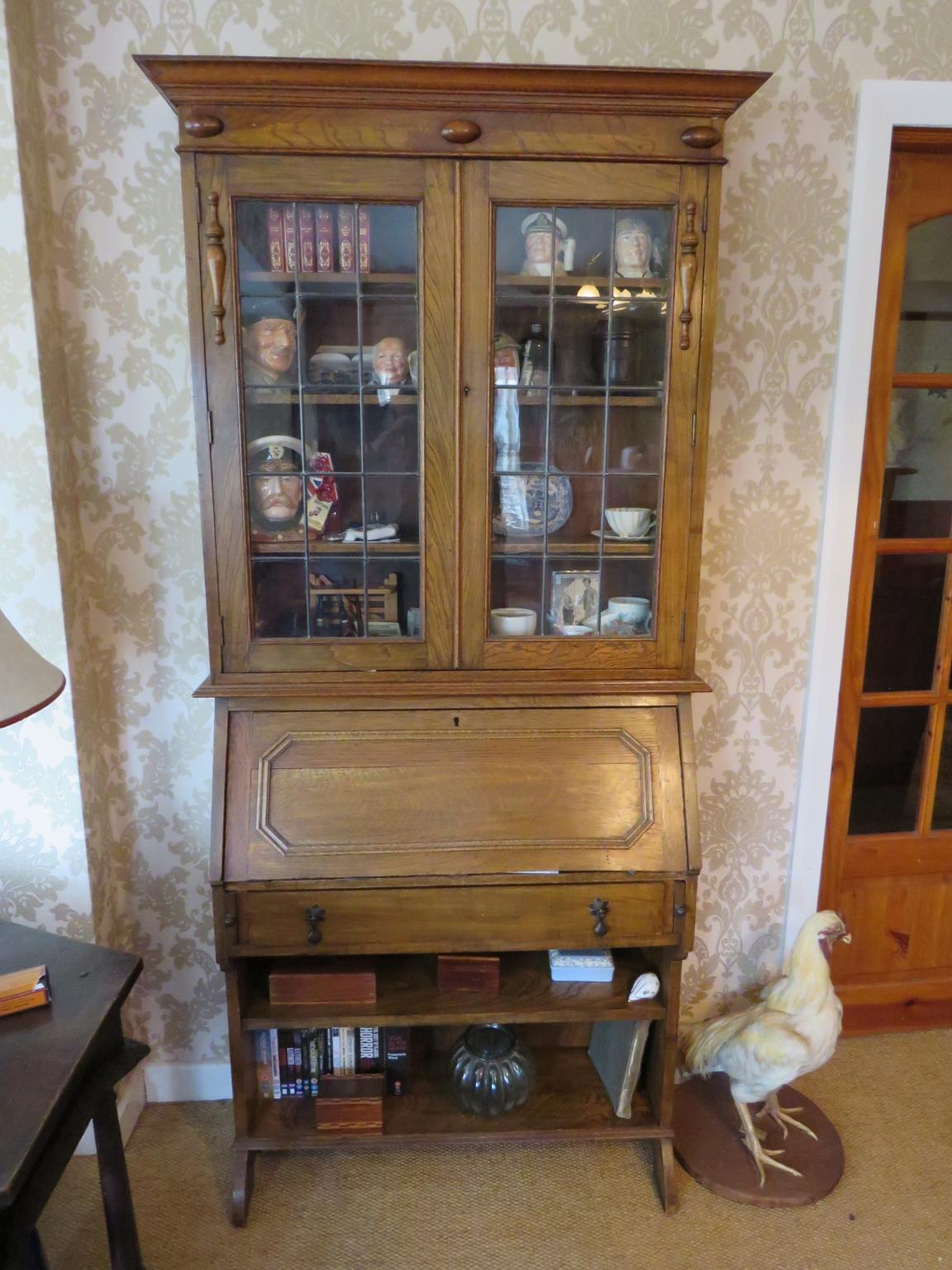 Art Deco Oak Bureau Bookcase Lead Glazed in B63 Dudley for £80.00 for ...