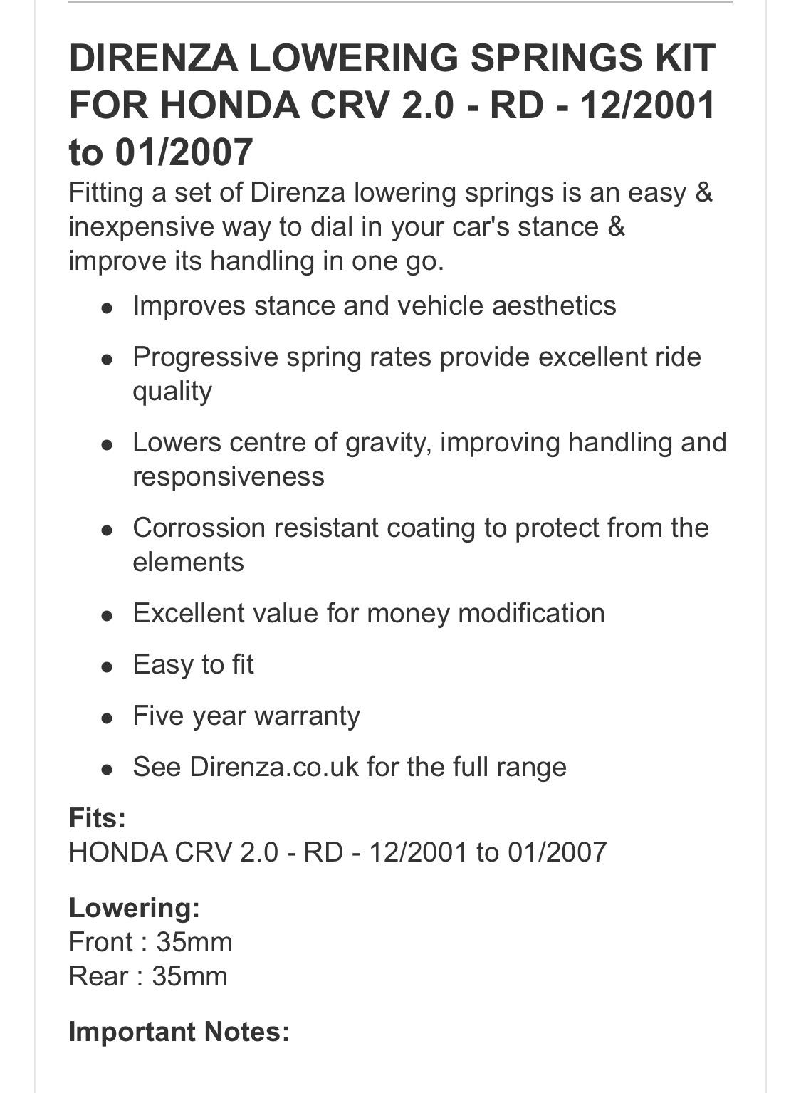 Honda CRV 35mm lowering springs kit in TW20 Runnymede für 60,00 £ zum ...