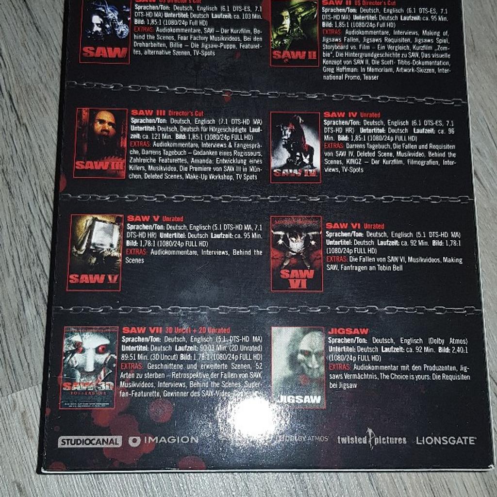 Saw 1-8 Collection Blu Ray/ DVD Box Unrated in 27232 Sulingen für 22,00 ...