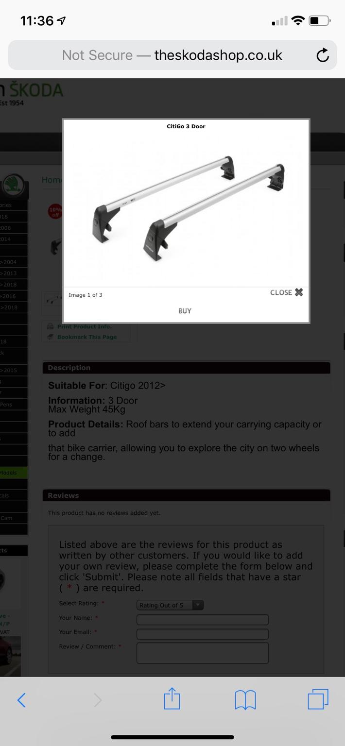 Skoda Citigo,VW Up,Seat Mii Genuine Roof Bars in DE11 Derbyshire für 50 ...