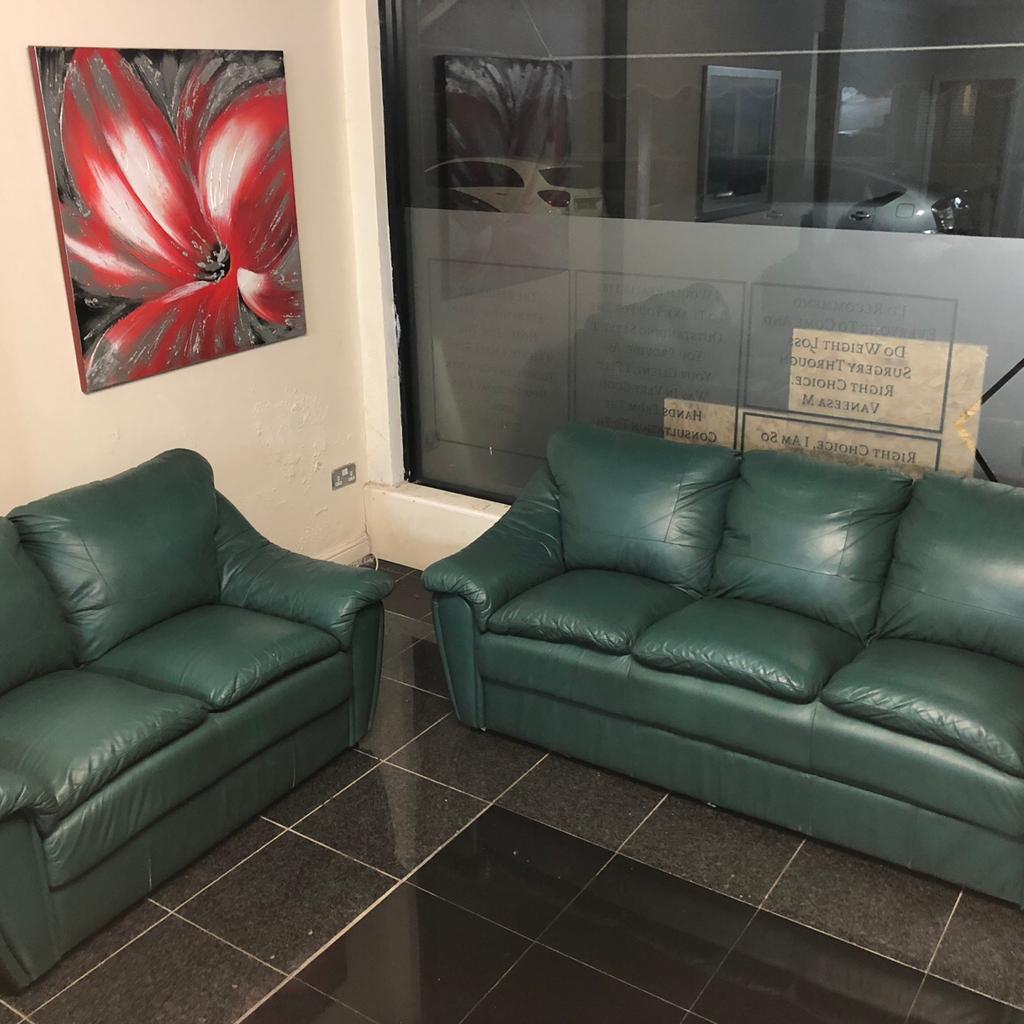 3&2 seater Green Italian Leather sofa set in IG1 Redbridge for £265.00 ...
