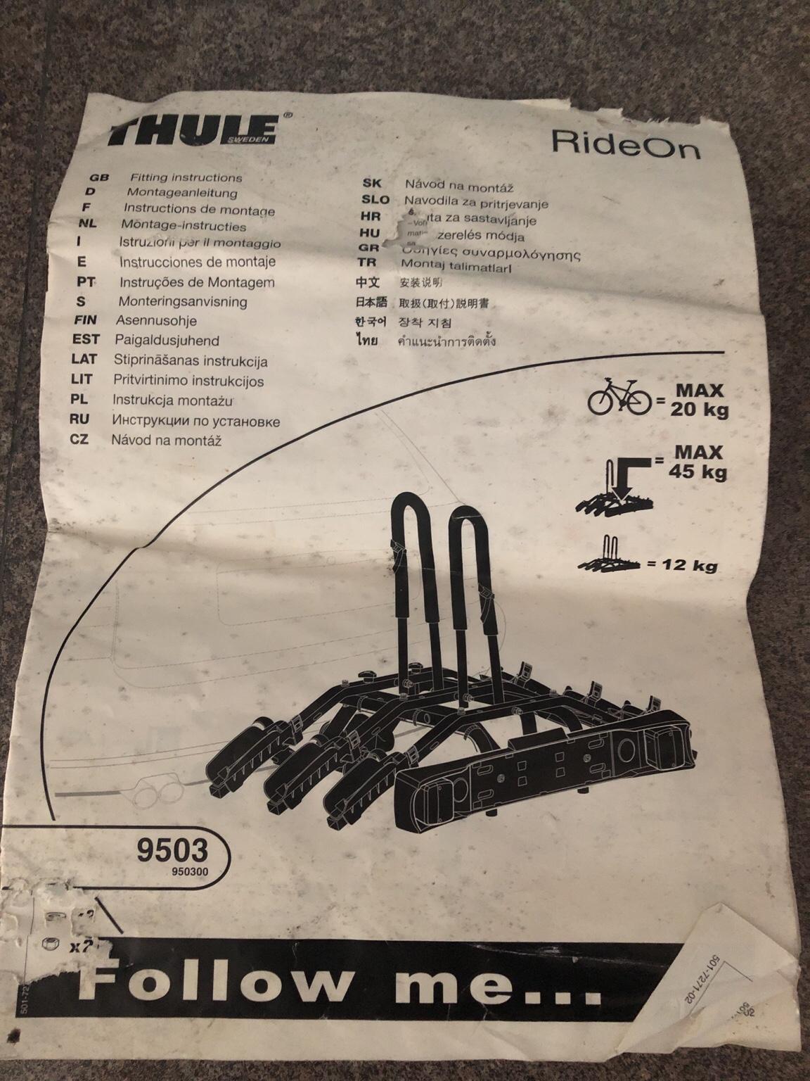 Thule 9503 Tow Bar mounted 3 bike carrier in PO6 Portsmouth für £ 85,00 ...