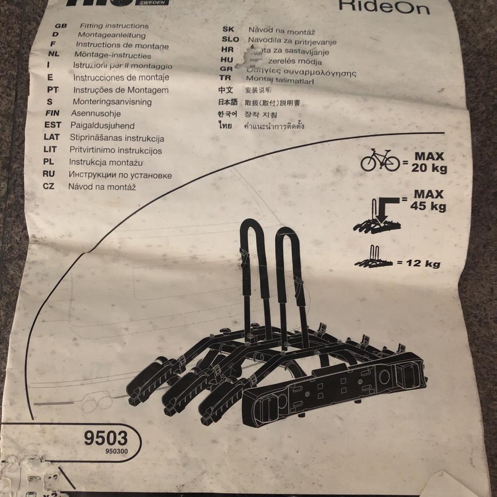 Thule 9503 Tow Bar mounted 3 bike carrier in PO6 Portsmouth für £ 85,00 ...