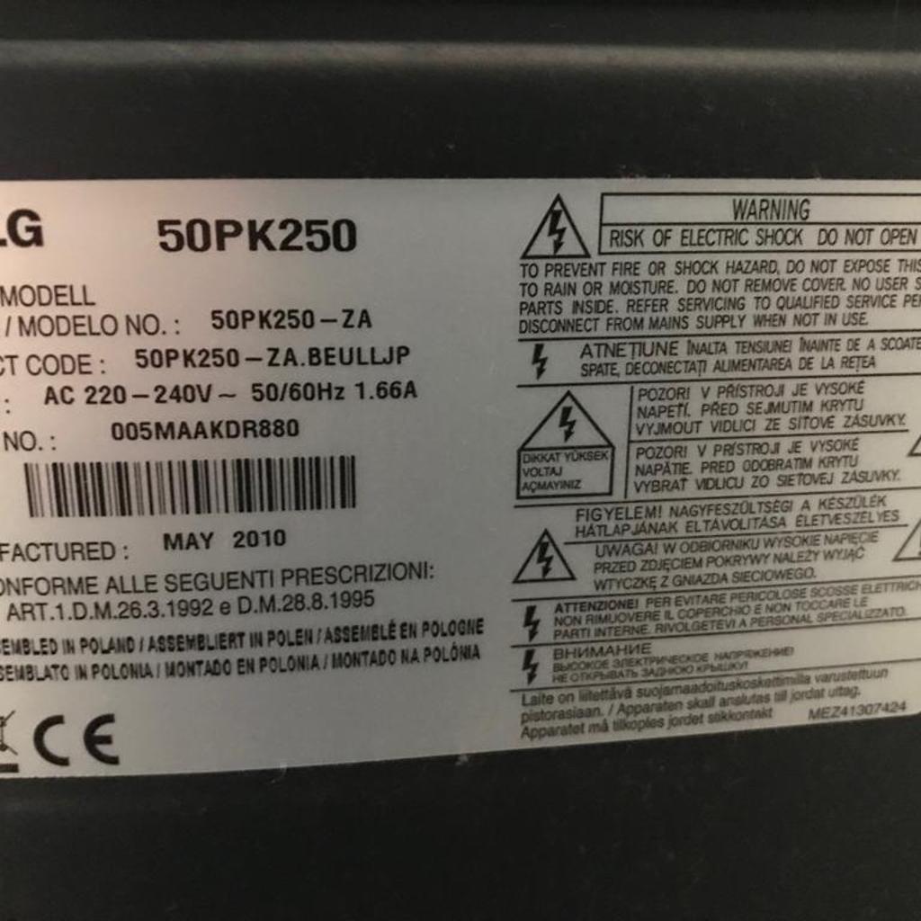 LG 50PK250 ZA Plasma TV 50 Zoll in 68766 Hockenheim für € 55,00 zum ...