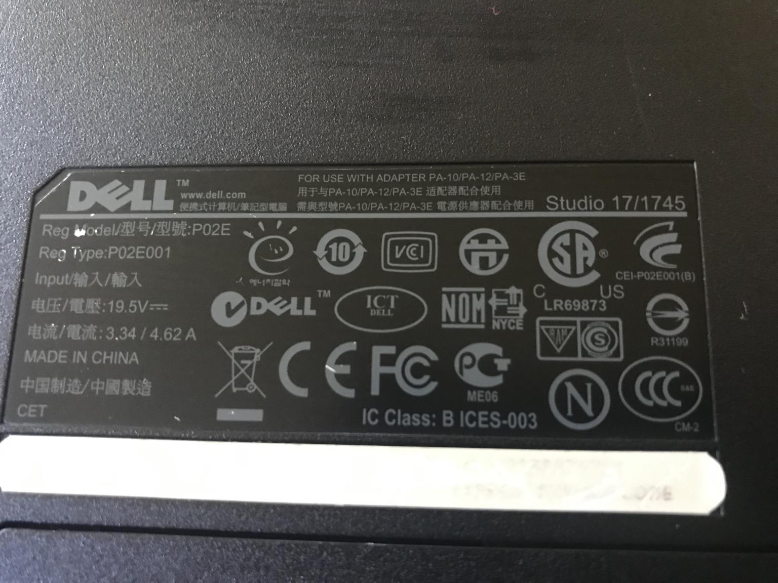 Laptop, Dell Studio 1745, SSD 4Gb ram. in GU5 Bramley für 120,00 £ zum ...
