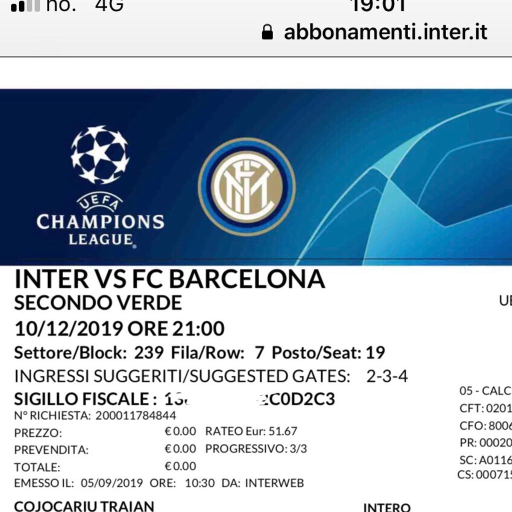 Biglietti Inter Champions League in 20132 Milano für € 250,00 zum ...