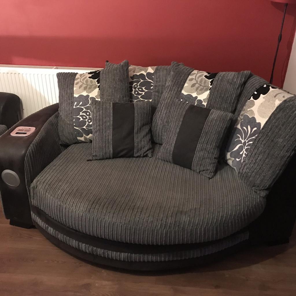 Grey cord corner sofa and cuddle chair in NN8 Wellingborough for 350.00 for sale Shpock