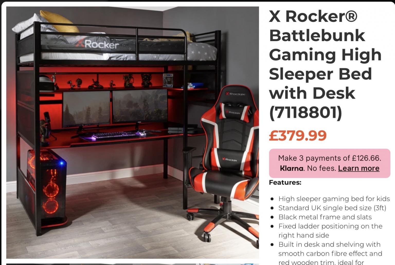 Xrocker gaming bunk bed- black and red (used) in UB1 London for £230.00 ...