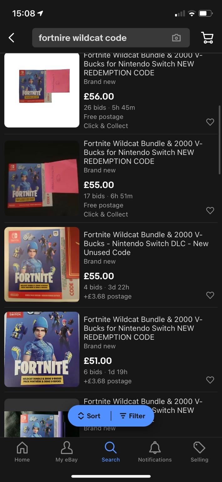 Switch fortnite wildcat code in Walsall for £40.00 for sale | Shpock