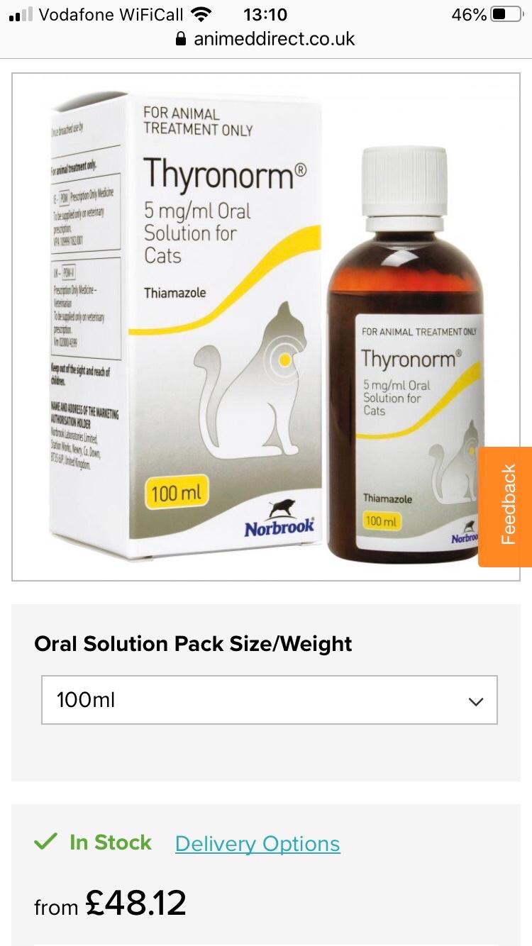 Thyronorm 100ml for cats (unopened) in EH26 Penicuik für 35,00 £ zum ...