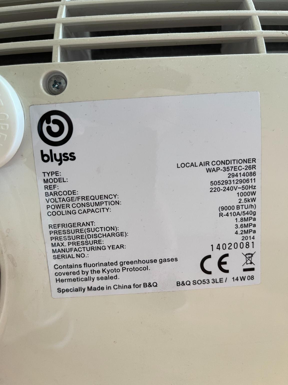 Portable Blyss Air Conditioner 9000 BTU/H in SE10 London for £100.00 ...