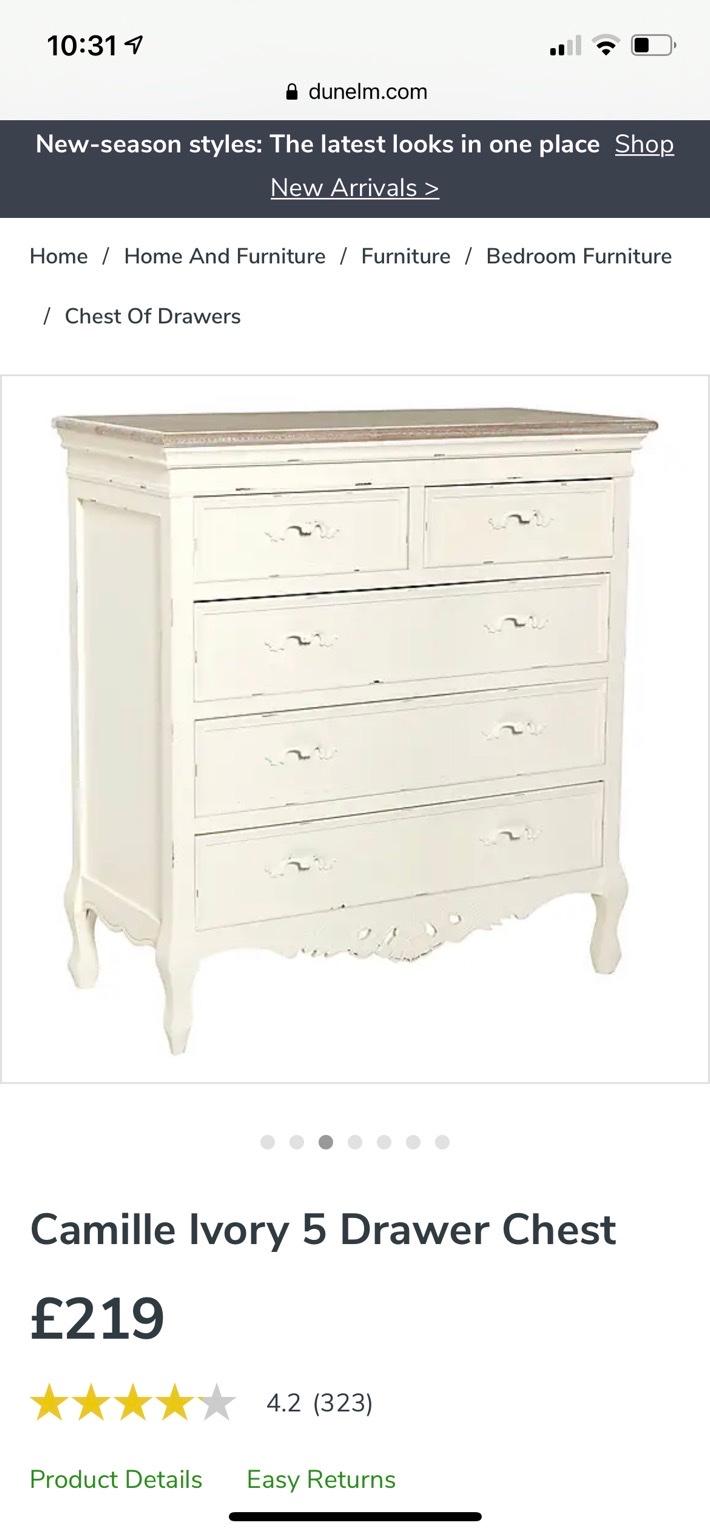 Camille Ivory Chester drawers and 2 x bedside in CM9 Maldon for £180.00 ...