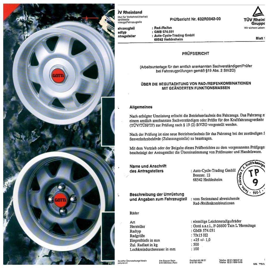 Biete Gutachten für GOTTI-Felgen 15 zoll in 06888 Wittenberg für € 1,00 ...