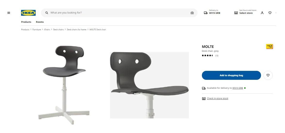 NEW Kids Ikea Molte Office Desk Chair in TF1 Wellington for £12.00 for ...