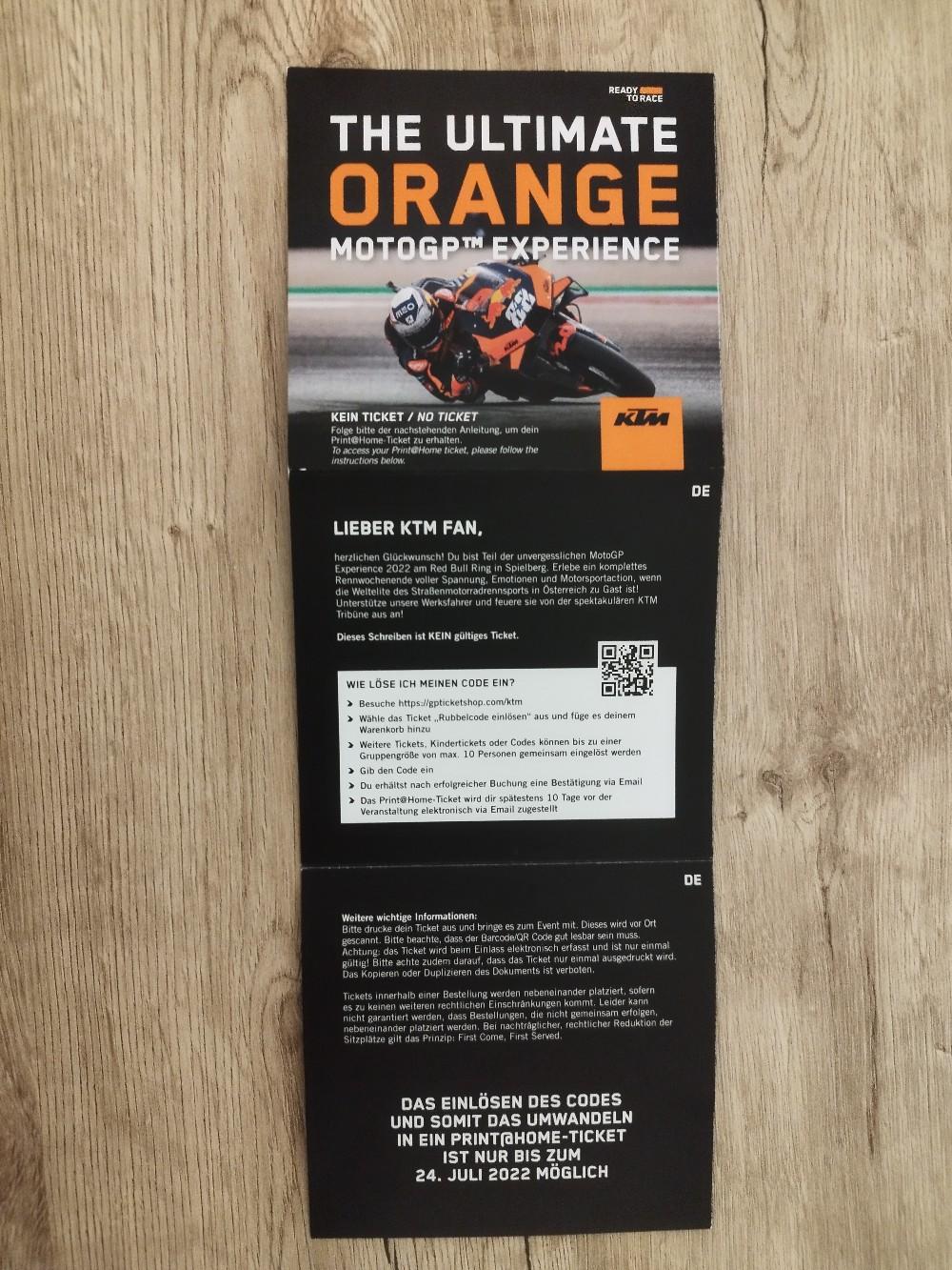 KTM Moto GP - Ticket ( Eintrittskarte) in 5222 Munderfing für 80,00 ...