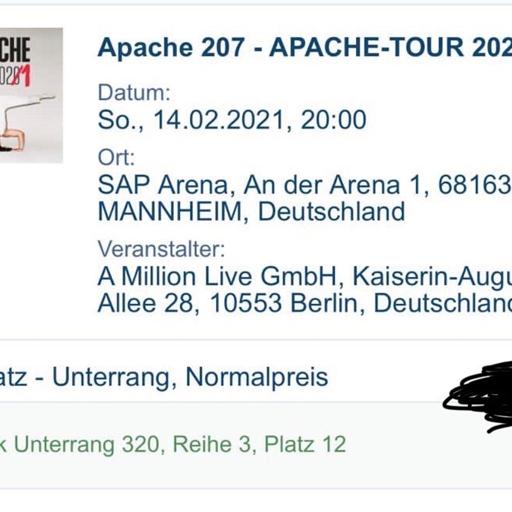 Zwei Apache 207 Tickets in 67061 Süd für 50,00 € zum Verkauf | Shpock DE
