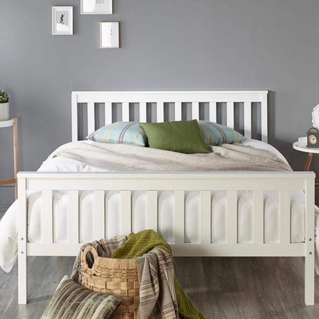 Double white wood bed frame in CB9 Uttlesford for £100.00 for sale | Shpock