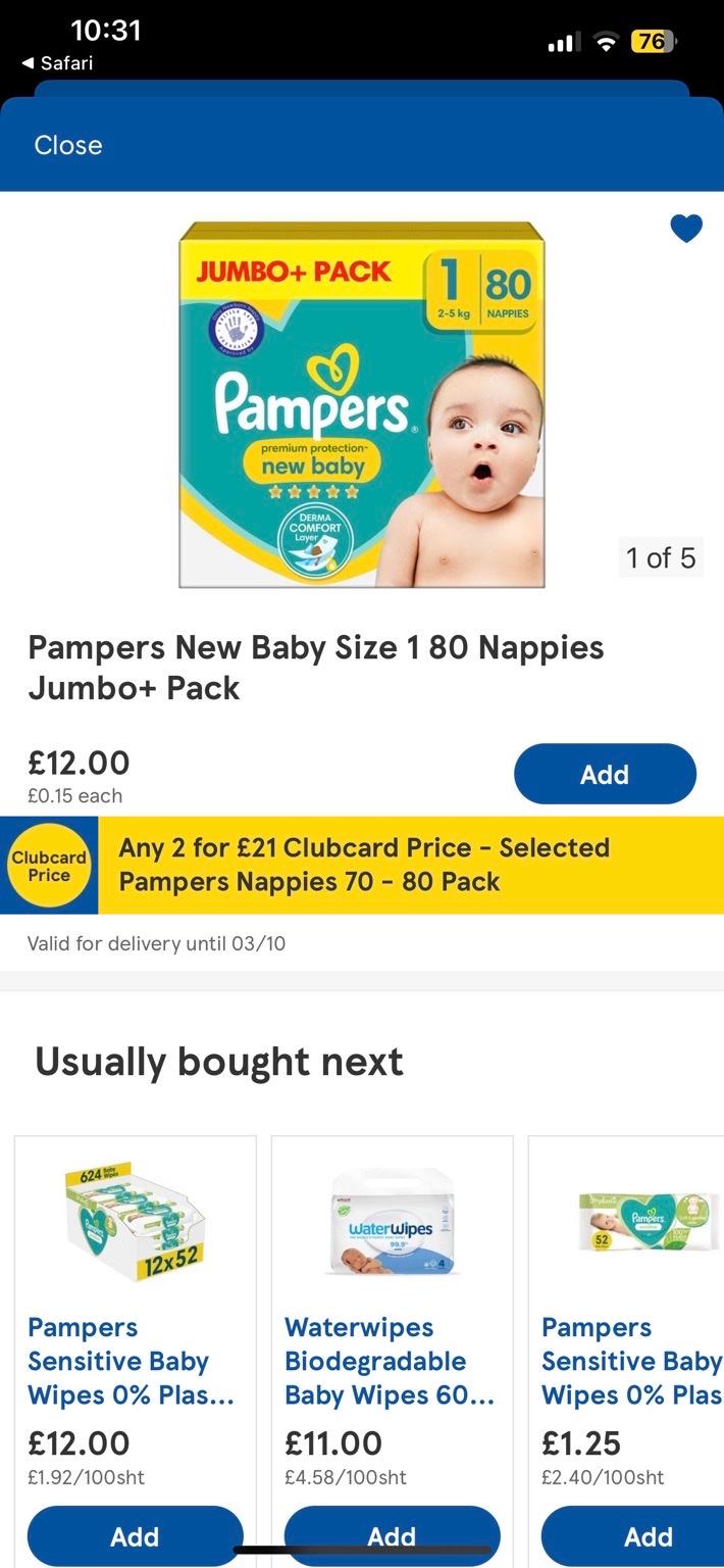Pamper new baby size 1 nappies jumbo+pack in B69 Sandwell für 8,00 ...