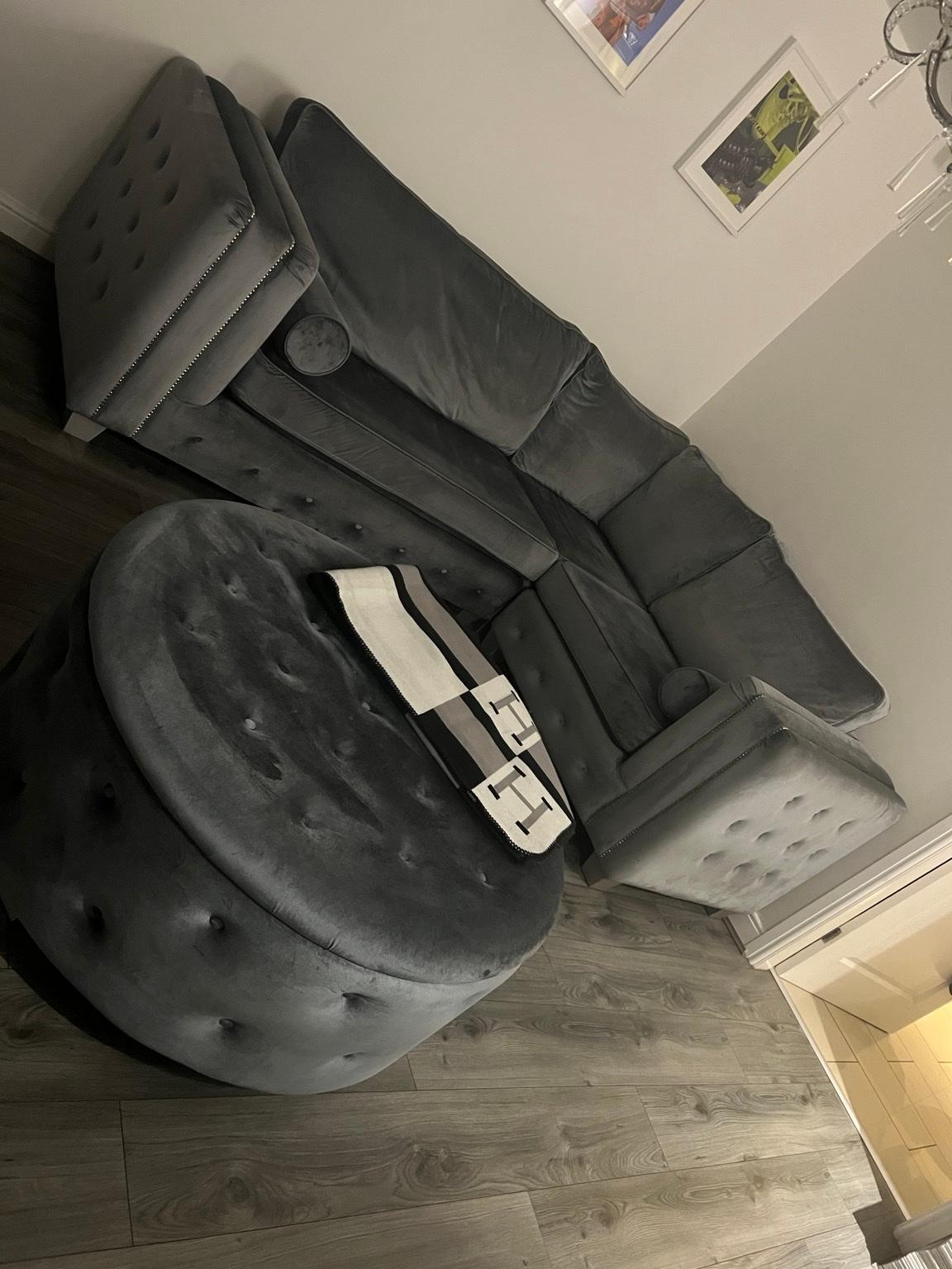 L shape sofa and round puff in WV14 Coseley for £650.00 for sale | Shpock